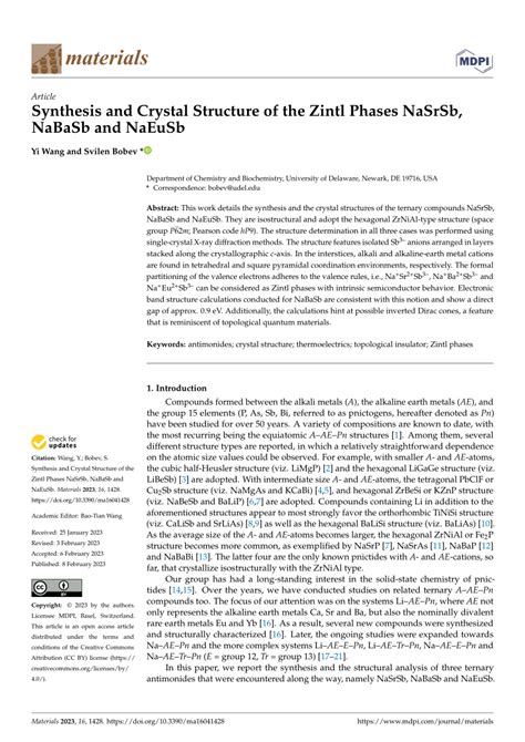 Pdf Synthesis And Crystal Structure Of The Zintl Phases Nasrsb Nabasb And Naeusb