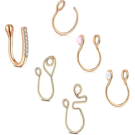 D Bella Faux Septum 9 Pcs Faux Piercing Nez Acier Inoxydable Septum Non