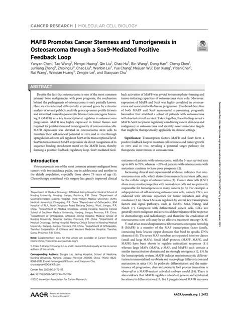 2020 Cancer Research Mafb Promotes Cancer Stemness And Tumorigenesis In