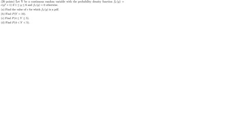 Solved 20 Points Let Y Be A Continuous Random Variable