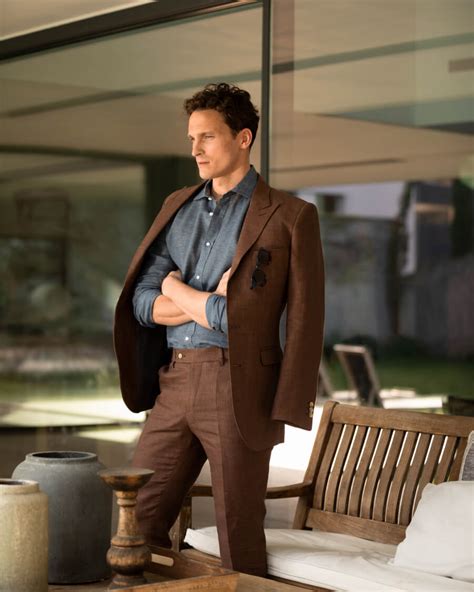 Costume Marron Avec Des Mocassins Bleus Hockerty