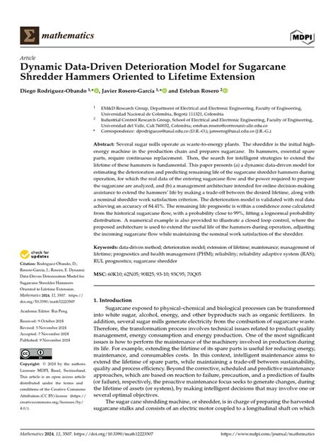 Dynamic Data Driven Deterioration Model For Sugarcane Pdf Sugarcane