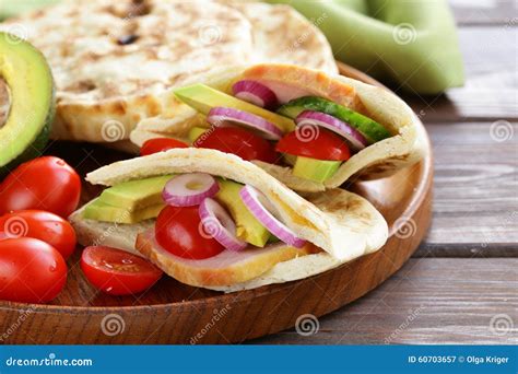 Tortillas Pita Stuffed With Vegetables And Meat Stock Image Image Of Cucumber Appetizer