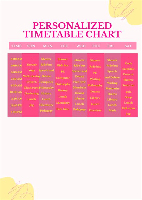 FREE Timetable Templates Examples Edit Online Download Template Net