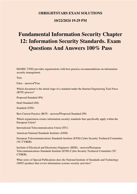 Fundamental Information Security Chapter 12 Information Security Standards Exam Questions And