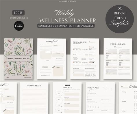 Weekly Wellness Planner Canva Template Wellness Template Holistic
