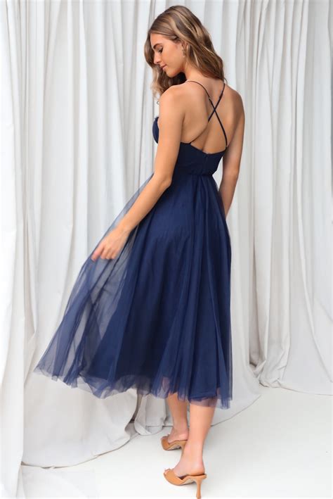 Cindy Tulle Midi Cute Chic Corset Cups Tulle Formal Navy Dress