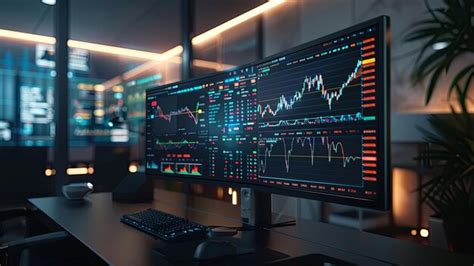 Premium Photo Modern Trading Desk With Multiple Computer Monitors