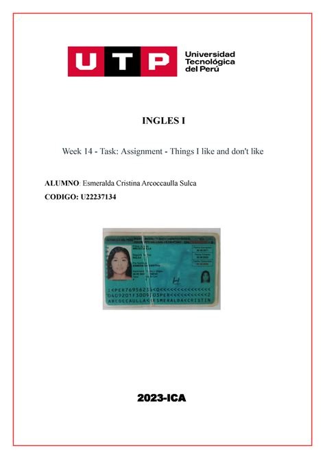 Week Task Assignment Things I Like And Dont Like Ingles I Week Task Assignment