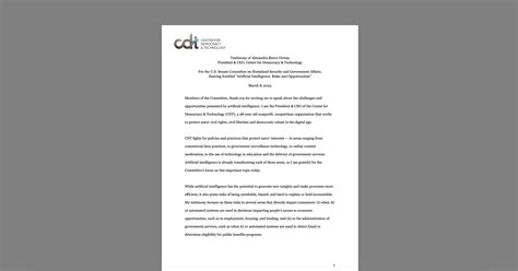 CDT CEO Alexandra Givens Testimony Before Senate Committee On Homeland