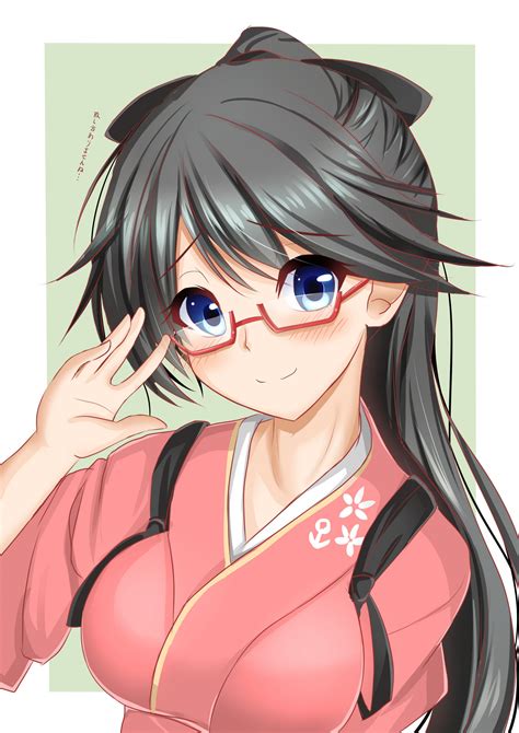 Wallpaper Illustration Long Hair Anime Girls Blue Eyes Glasses Cartoon Kantai Collection