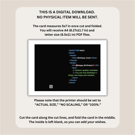 Programmer Birthday Card Printable Funny Coding T For Developers