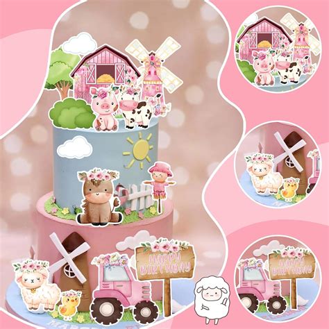 MEMOVAN Decoración para tartas de granja piezas de animales de granja pollo oveja cerdo