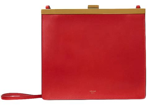 Celine Clasp Shoulder Bag Mini Scarlet In Calfskin Leather With Gold