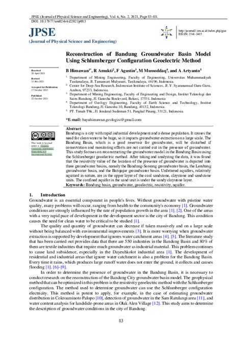 Pdf Reconstruction Of Bandung Groundwater Basin Model Using