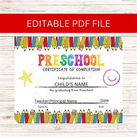 Editable Preschool Graduation Certificate Template Printable Pre K