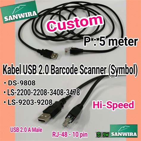 Jual Kabel Usb 20 Barcode Scanner Symbol 5 Mtr Kabel Scanner Barcode Usb Cable Barcode