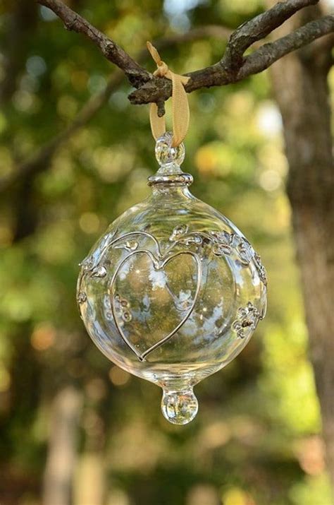 Egyptian Handmade Blown Glass Ornament Clear With Heart Shapes
