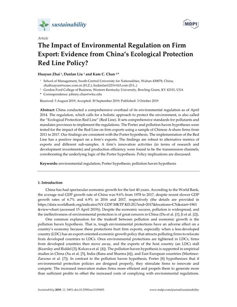 Pdf The Impact Of Environmental Regulation On Firm Export Evidence