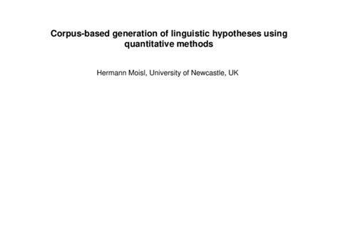 Pdf Corpus Based Generation Of Linguistic Hypotheses Using Quantitative Methods