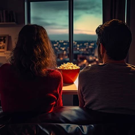 Pareja Comiendo Palomitas En El Sofá Foto Premium