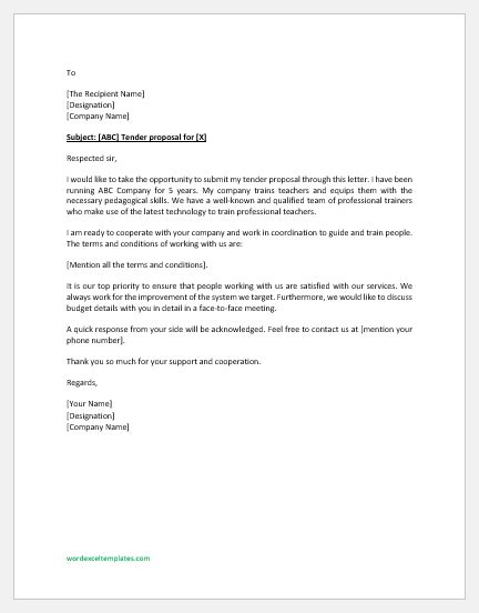 Tender Proposal Letter Templates Word And Excel Templates