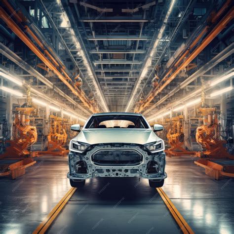 Premium Photo Car Factory Concept Automated Robot Arm Assembly Line