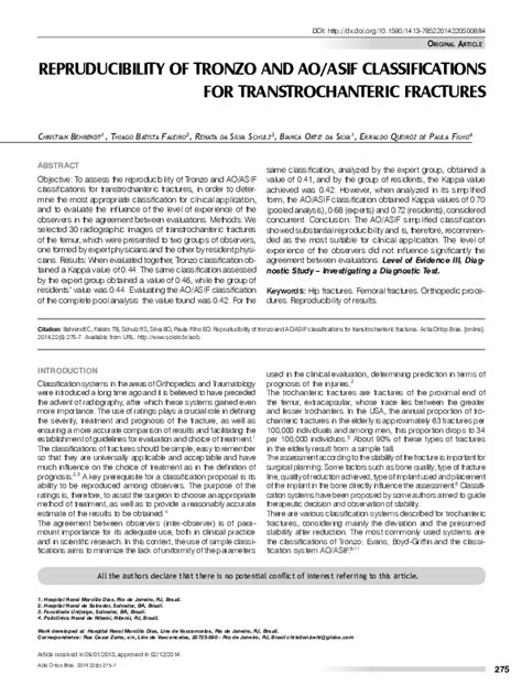 Pdf Repruducibility Of Tronzo And Aoasif Classifications For