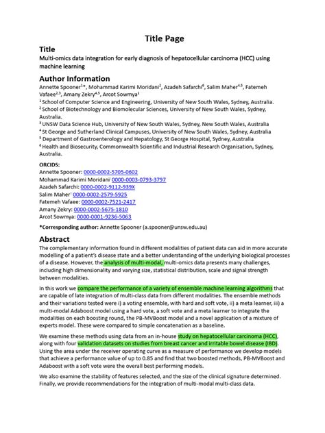 Multiomics Data Integration For Early Diagnosis Of Hcc Using Ml Pdf