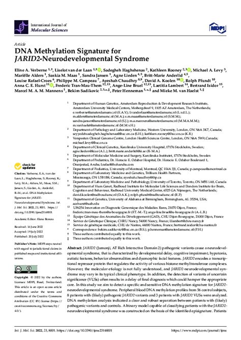 Pdf Dna Methylation Signature For Jarid2 Neurodevelopmental Syndrome