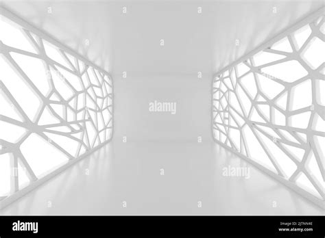 Illuminated Empty Open Space Corridor Or Room Interior White Abstract