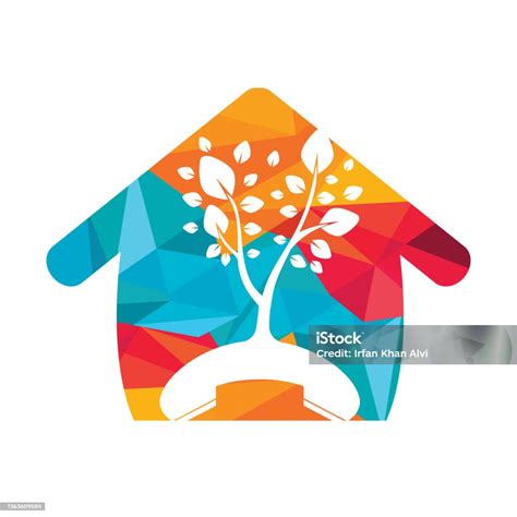 네이처 콜 벡터 로고 디자인 홈 아이콘 디자인 템플릿이있는 핸드셋 트리입니다 Brand Name Smart Phone에 대한 스톡 벡터 아트 및 기타 이미지 Brand