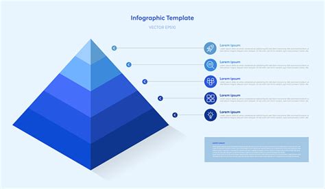 3d 삼각형 피라미드 다이어그램 인포 그래픽 템플릿 최소한의 깨끗한 파란색 차트 성공적인 마케팅 프리젠 테이션 또는 스타트 업 데이터 회사 웹 사이트를위한 5 단계 비즈니스