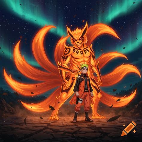Naruto Uzumaki Stands In His Sage Of Six Paths Mode In Front Of A Giant
