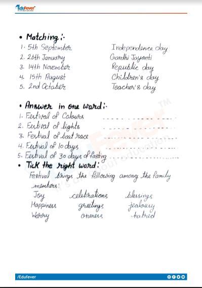 Class 1 Evs Festivals And Celebrations Worksheet With Solution