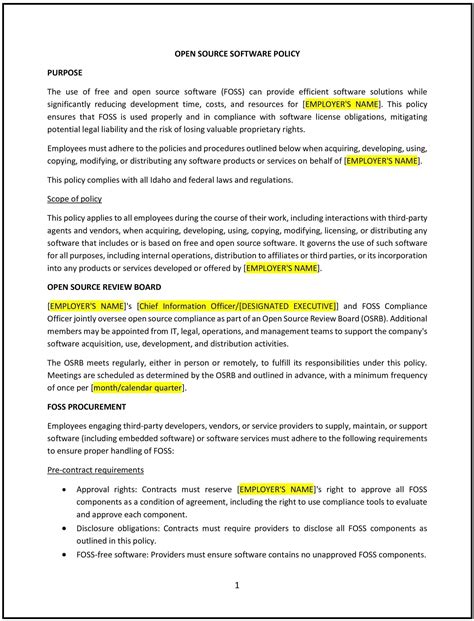 Open Source Software Policy Idaho Free Template