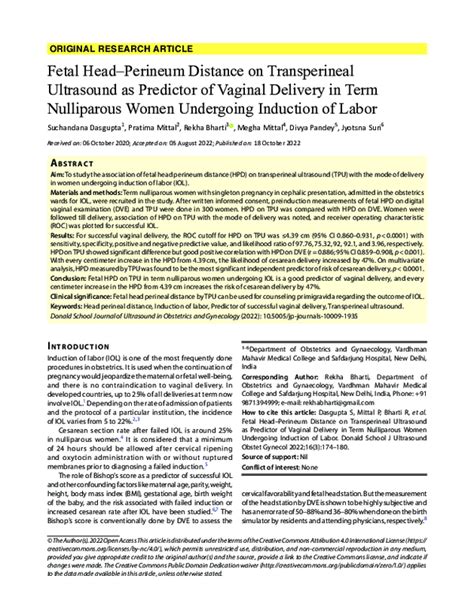 Pdf Transperineal Ultrasound Of Fetal Head Progression In Prolonged