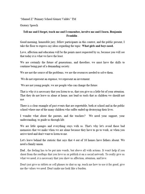 Oratory Speech Pdf Rhetoric Cognition