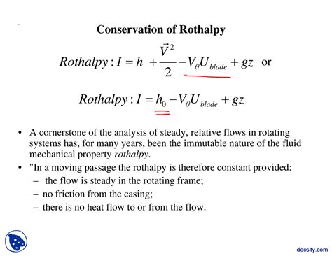 Conservation Of Rothalpy Turbomecines Lecture Slides Docsity