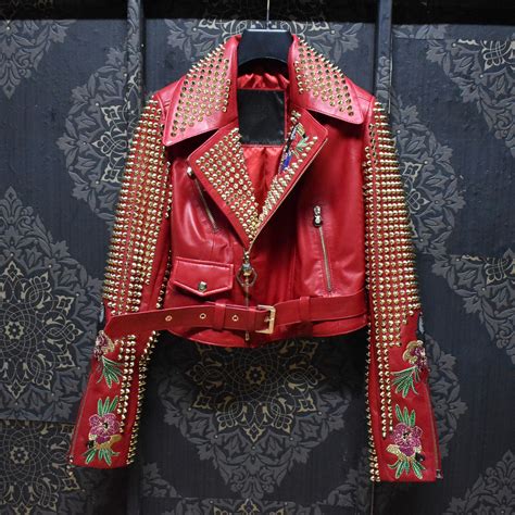 Philipp Plein Women S Leather Biker Jacket Studs Leather Guys