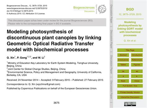 Pdf Modeling Photosynthesis Of Discontinuous Plant Canopies By Linking Geometric Optical