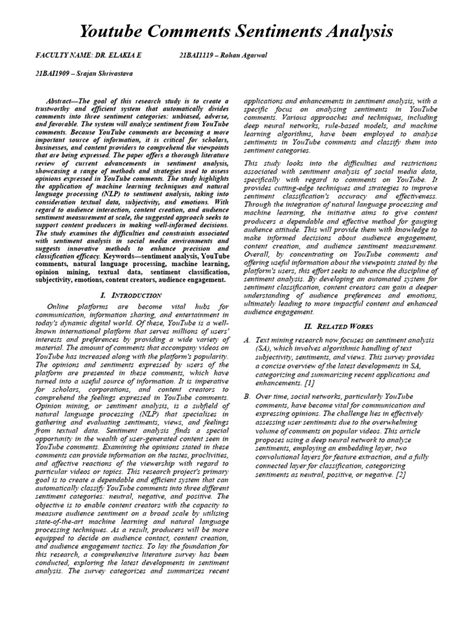 Youtube Comments Sentiment Analyzer Research Work Pdf Support