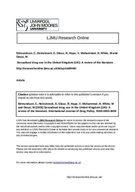 Pdf Sexualised Drug Use In The United Kingdom Uk A Review Of The
