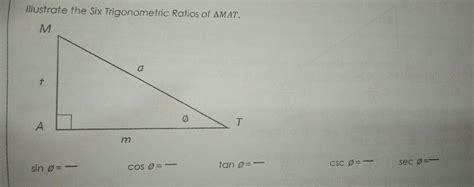 Illustrate The Six Trigonometric Ratios Of Delta Mat Sin Underline Cos Underline Tan