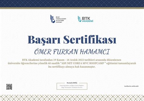 Ömer F Linkedin‘de Btkakademi Aspnet Bootcamp