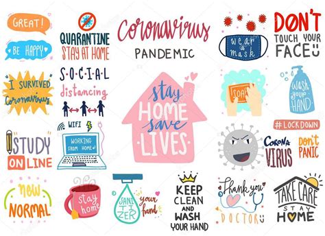 Coronavirus Covid 19 Lettering Doodle Banner Digital Sticker Concept