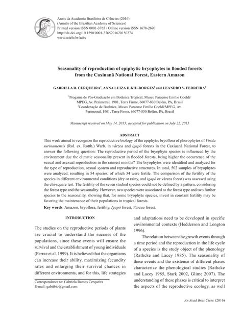 pdf seasonality of reproduction of epiphytic bryophytes in flooded