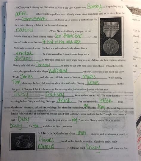 The Great Gatsby Figurative Language Chapter 1 Worksheet Answer Key