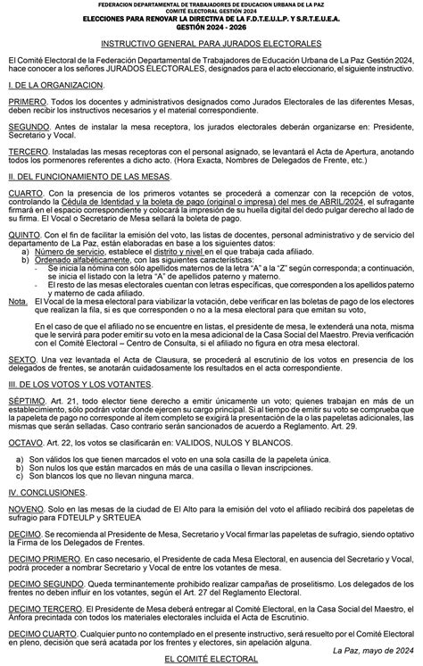 Instructivo general para jurados electorales Gestión sindical