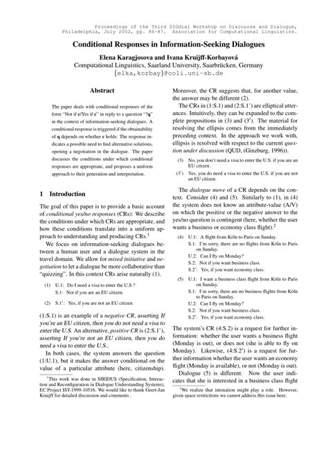 Pdf Conditional Responses In Information Seeking Dialogues